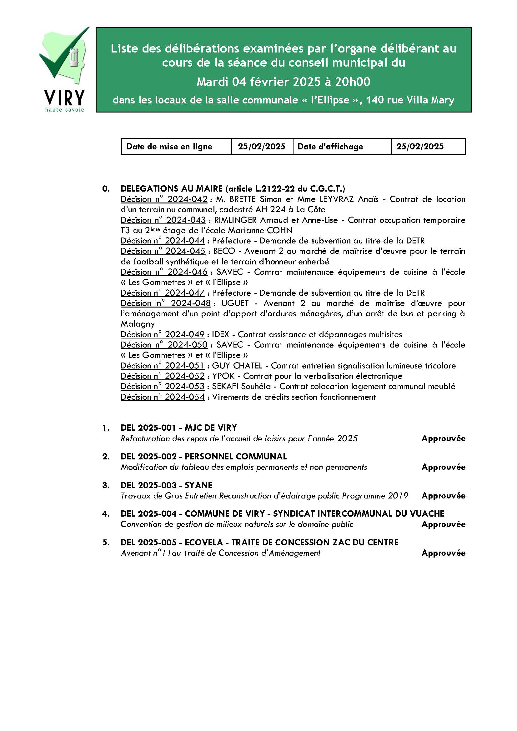 Liste des délibérations CM_2025_11_04 • Site de la commune de Viry ...